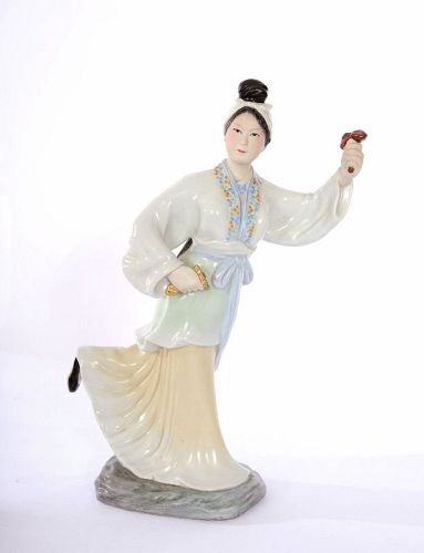 Chinese Cultural Revolution Porcelain Lady Statue White Snake Marked